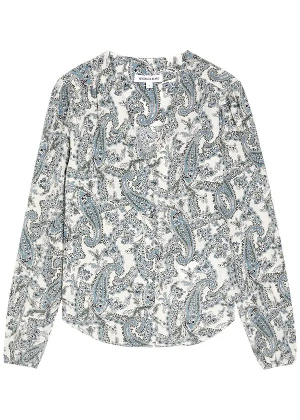 Veronica Beard Farah Printed Silk-blend Blouse - Ecru