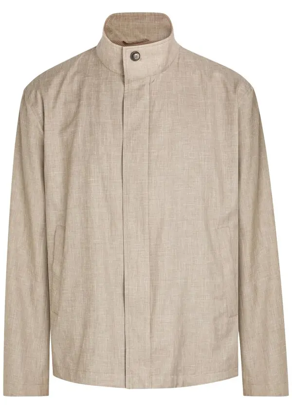 Herno Funnel-neck Linen And Wool-blend Jacket