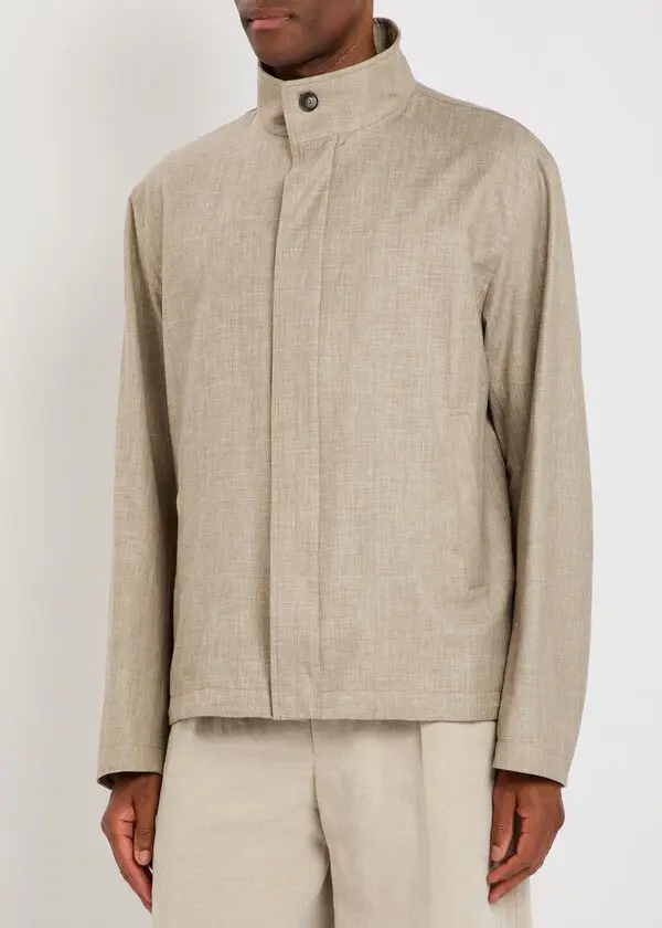 Herno Funnel-neck Linen And Wool-blend Jacket
