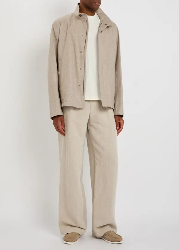 Herno Funnel-neck Linen And Wool-blend Jacket