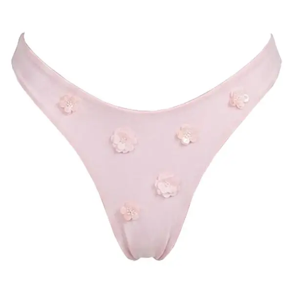 ETTIE Embellished High Leg Bikini Bottoms - Pink