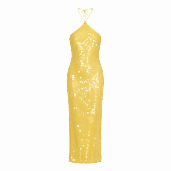 GUSHKA Sunbeam Sequin Halter Maxi Dress - Yellow