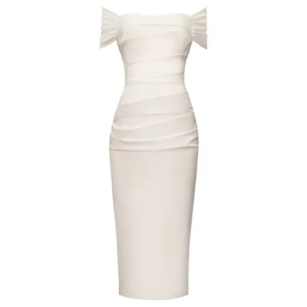 ALINA CERNATESCU Zeya Midi Drapped Off Shoulder Tencel Dress - White