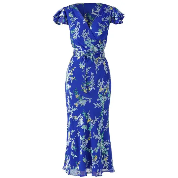 SACHA DRAKE Evelyn Midi Dress In Sapphire Floral - Blue