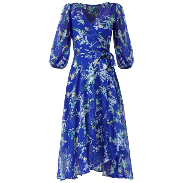 SACHA DRAKE Elspeth Wrap Dress In Sapphire Floral - Blue