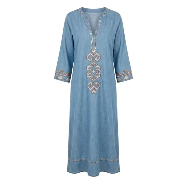 Adrift Clothing Sofia Chambray Bell Sleeve Midi Dress