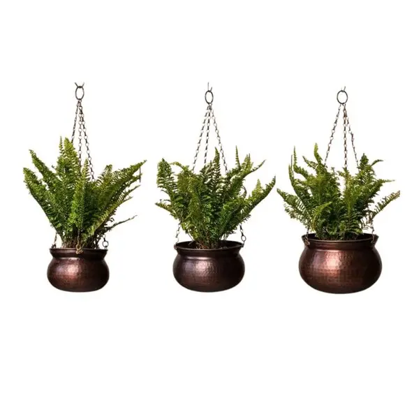 ANATOLIACRAFT Hammered Copper Hanging Planters Set Of Three