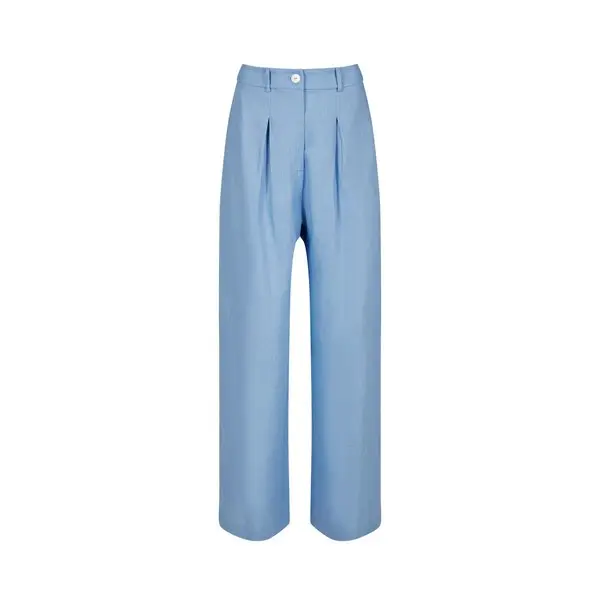 SHIKANZY Kamla Wide Leg Baby Linen High Waisted Pants - Blue
