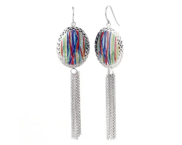 GOLD & HONEY Oval Tie Dye Printed Tassel Earrings - Gray
