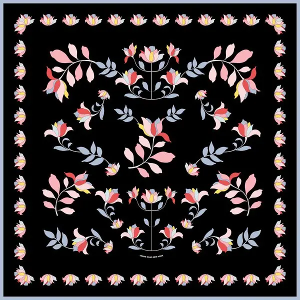 JESSIE ZHAO NEW YORK Double Sided Silk Scarf Midnight Garden - Black