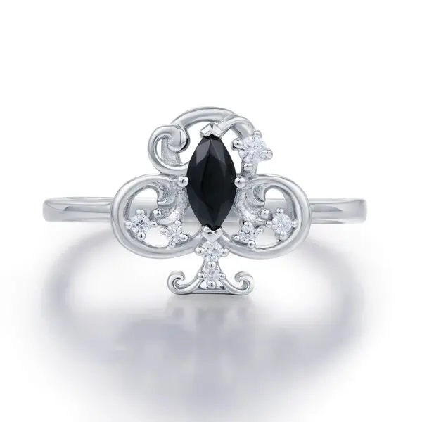 AZURA JEWELRY NEW YORK Clover Club Black Onyx Ring - Silver