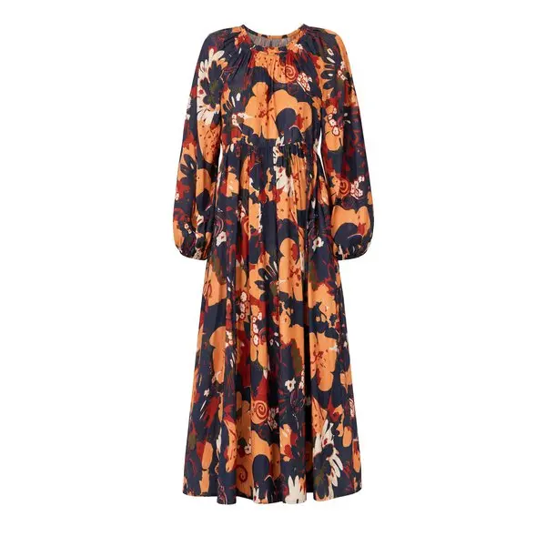 Adrift Clothing Freya Cotton Silk Reversible Dress In Wildwood Print - Blue