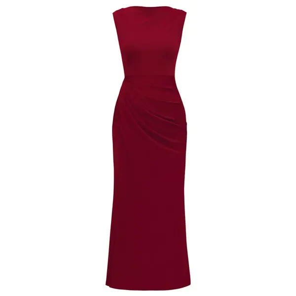 ALINA CERNATESCU Whisper Drapped High Neckline Brick Tencell Dress - Red
