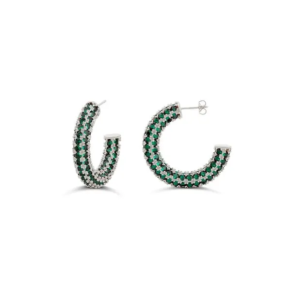 SHYMI Silver / Green Colored Crystal Pave Hoop Earrings Silver Green - Silver/green