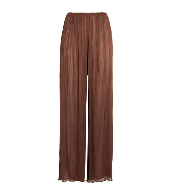 MORE NOIR Silk Chiffon Pleated Max Trousers - Brown