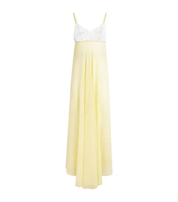 Rosamosario Silk Lace-trim Maxi Slip Dress - Yellow