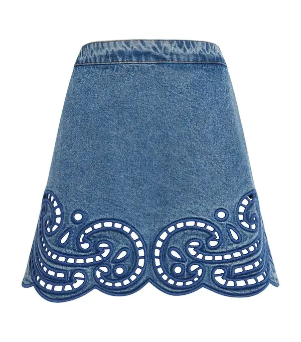 Ulla Johnson Cadiz Eyelet Denim Mini Skirt - Blue