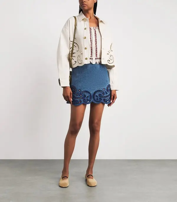Ulla Johnson Cadiz Eyelet Denim Mini Skirt