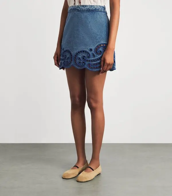 Ulla Johnson Cadiz Eyelet Denim Mini Skirt