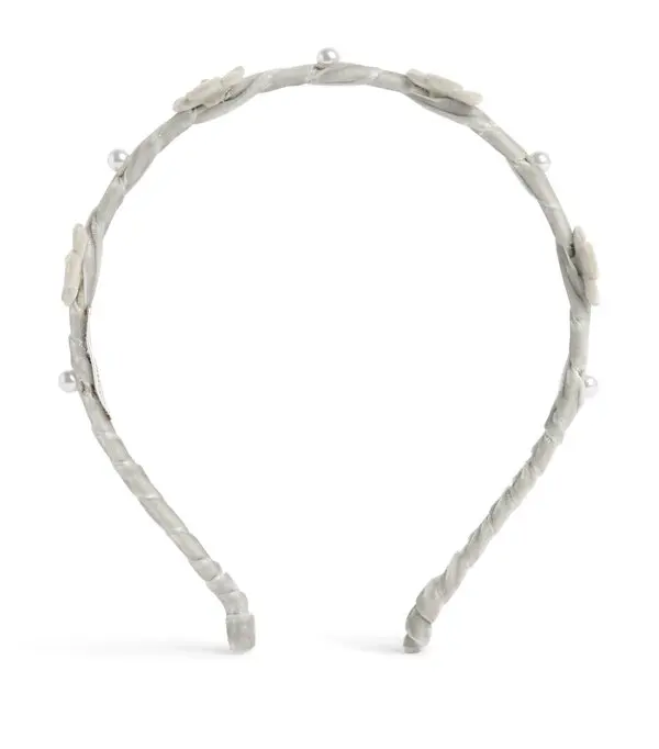 Monnalisa Velvet Flower-detail Headband - Grey