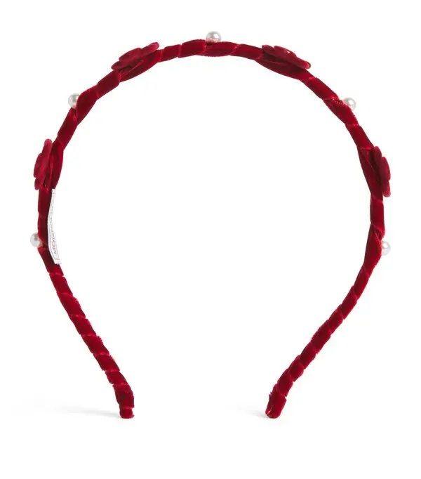 Monnalisa Velvet Flower-detail Headband - Red