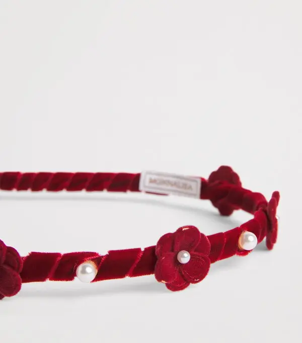 Monnalisa Velvet Flower-detail Headband