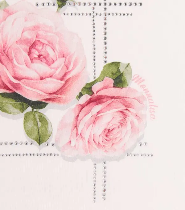 Monnalisa Embellished Rose Print T-shirt