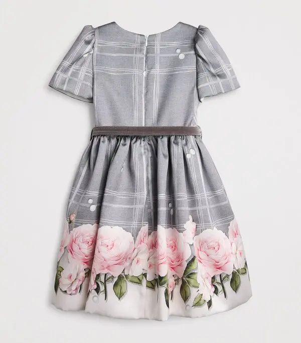 Monnalisa Rose Print Belted Mikado Dress