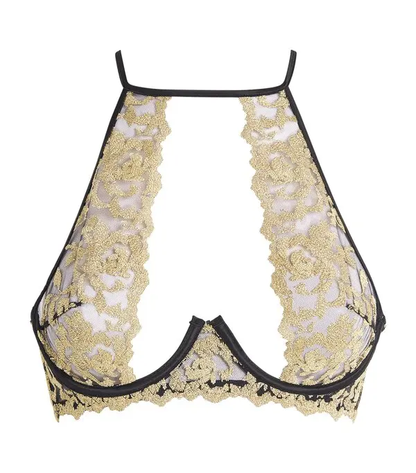 COCO DE MER Embroidered High-neck Plunge Bra