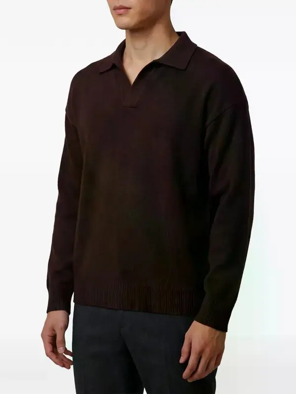 ROBERTO COLLINA Merino Wool Fine-knit Polo Top - Brown