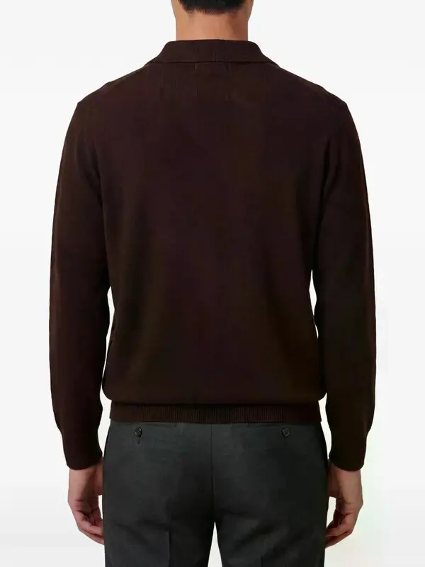 ROBERTO COLLINA Merino Wool Fine-knit Polo Top - Brown