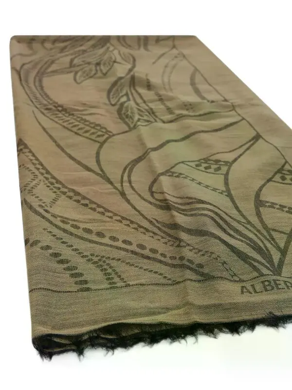 Alberta Ferretti Leaf-pattern Frayed-edge Scarf