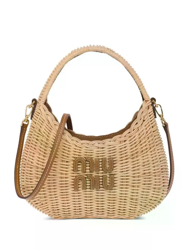 Miu Miu Mini Wander Wicker Shoulder Bag - Neutrals
