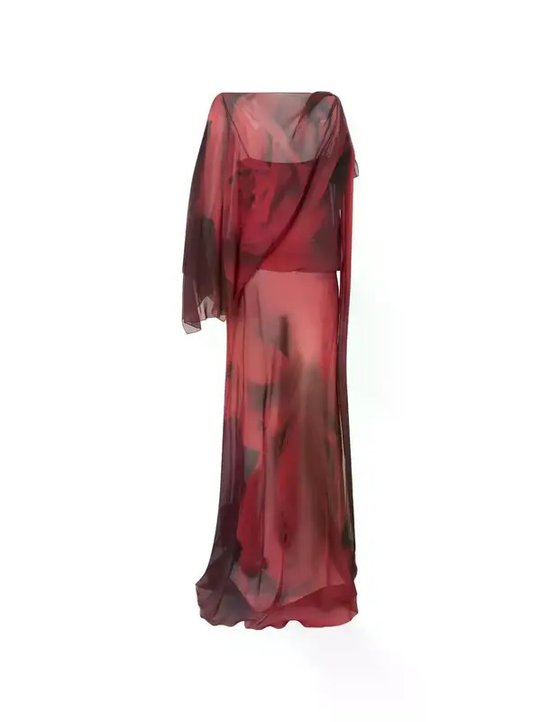 Alberta Ferretti Draped Floral-print Maxi Dress - Red