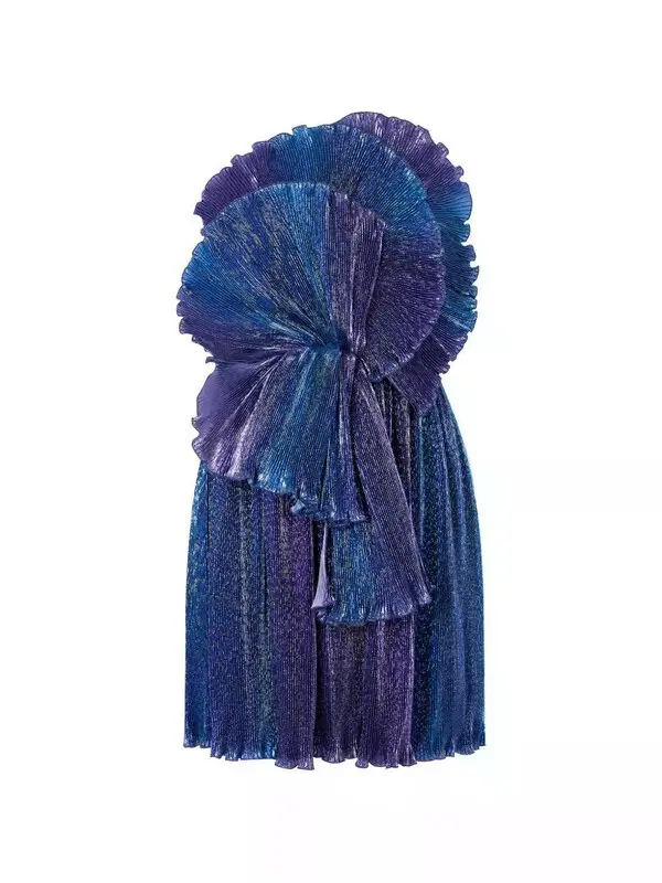 Alberta Ferretti Pleated Ruffled Flared Mini Dress - Blue