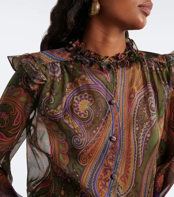 Etro Paisley Ruffled Silk Chiffon Shirt