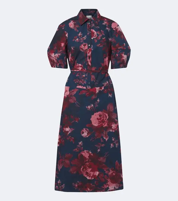 Erdem Floral Cotton Poplin Shirt Dress - Blue