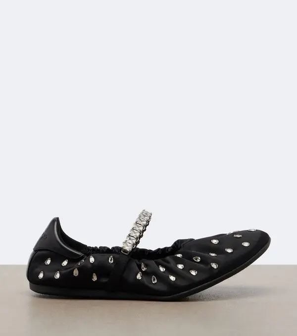 JIMMY CHOO Jade Embellished Satin Ballet Flats