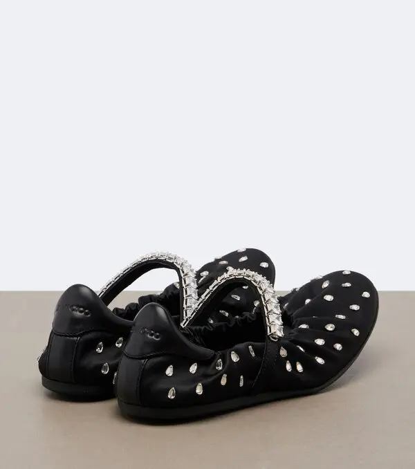 JIMMY CHOO Jade Embellished Satin Ballet Flats