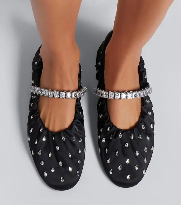 JIMMY CHOO Jade Embellished Satin Ballet Flats
