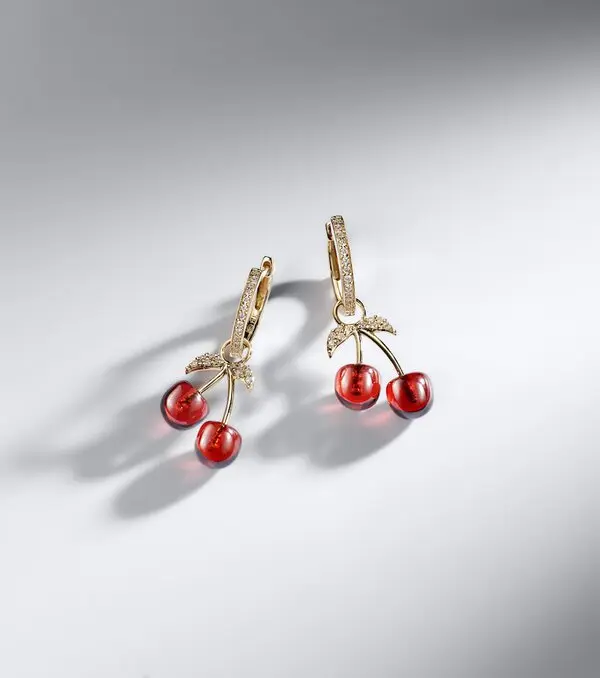 SYDNEY EVAN Cherry 14kt Hoop Earrings With Garnets And Diamonds