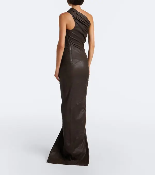Rick Owens Athena Asymmetric Draped Leather Gown