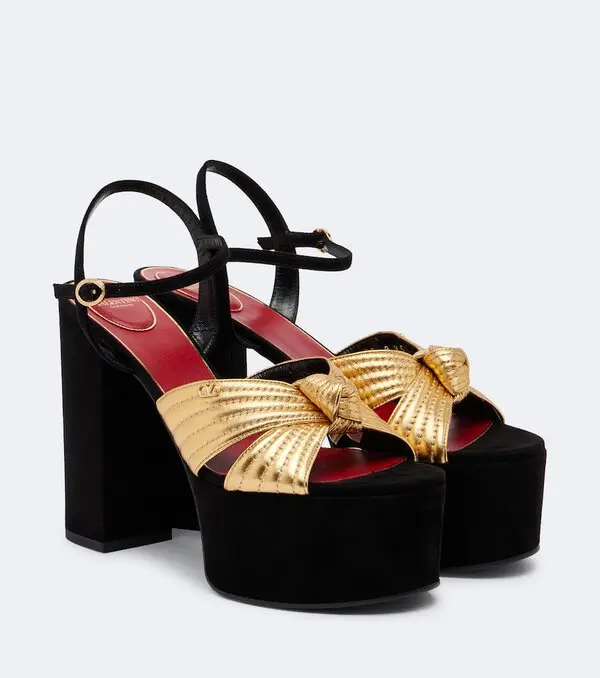 Valentino Garavani Crasher Metallic Leather Platform Sandals - Black