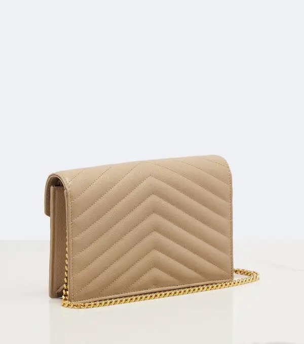 Saint Laurent Cassandre Envelope Leather Wallet On Chain - Beige