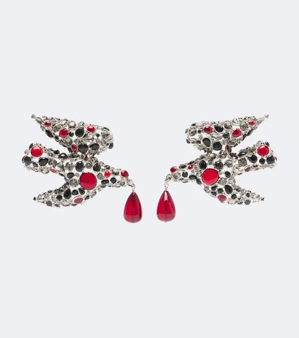 Saint Laurent Dove Embellished Clip-on Earrings - Red