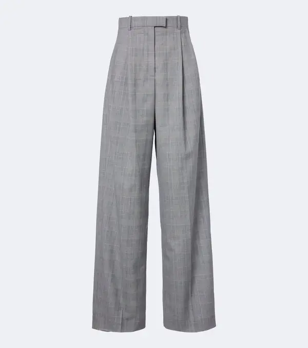 Givenchy Checked Wool Wide-leg Pants - Grey