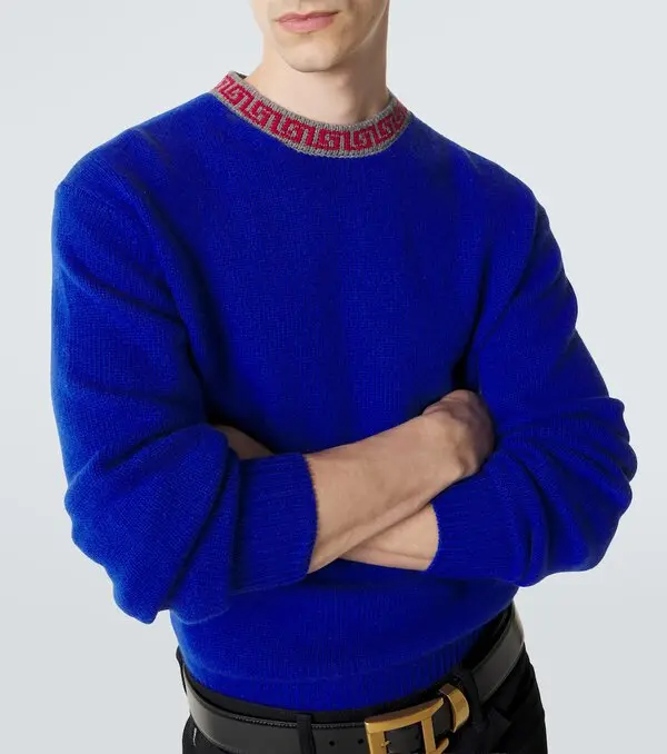 Versace Greca Border Wool And Cashmere Crewneck Sweater