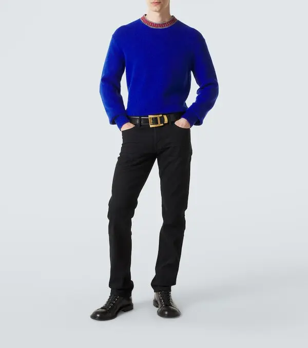 Versace Greca Border Wool And Cashmere Crewneck Sweater