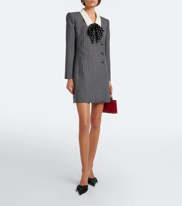 Valentino Garavani Pinstripe Virgin Wool Blazer Dress With Bow Detail