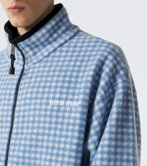 Miu Miu Gingham Fleece Zip-up Jacket